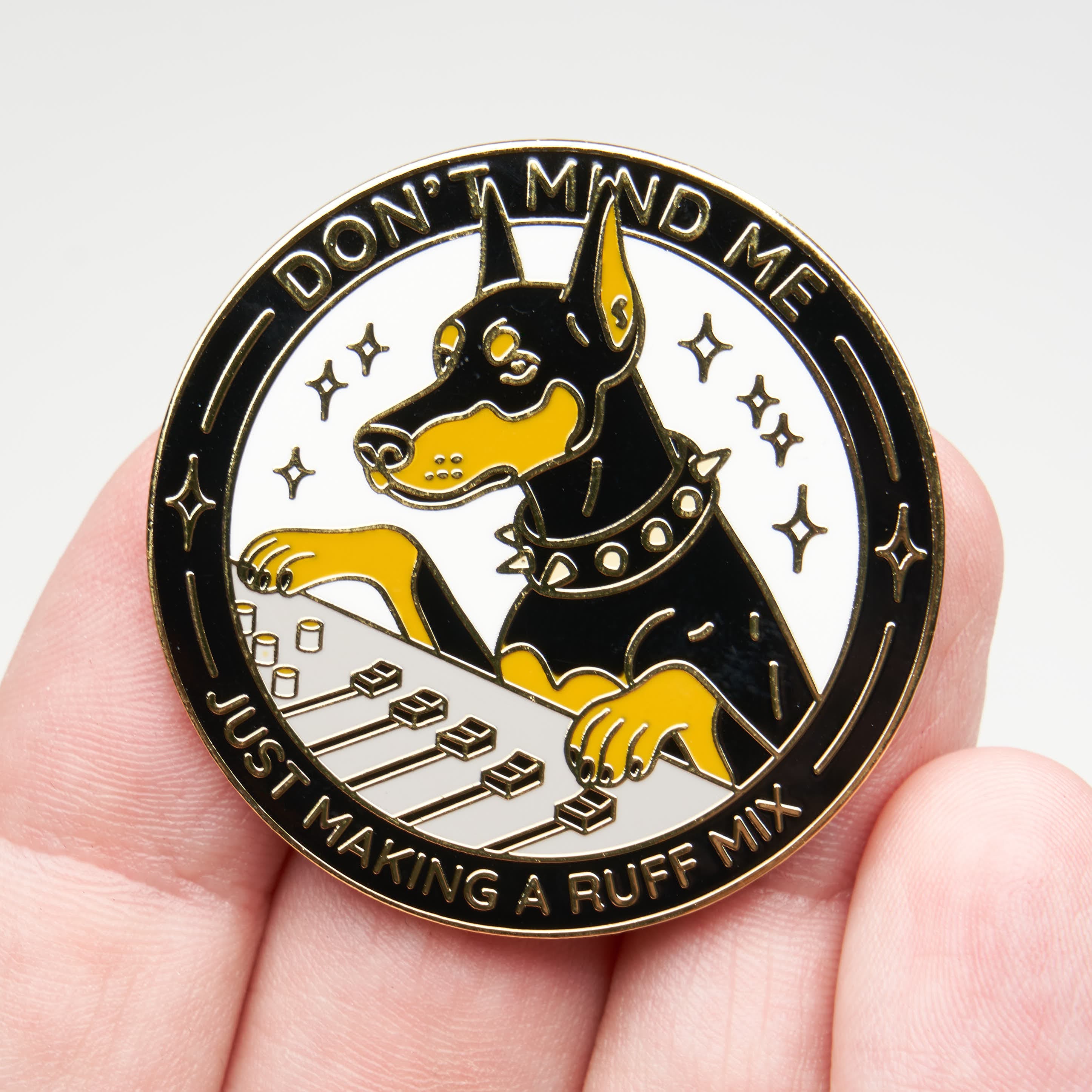 Adorable Dog Making a Ruff Mix Lapel Pin Accessory for Audio Engineers ...