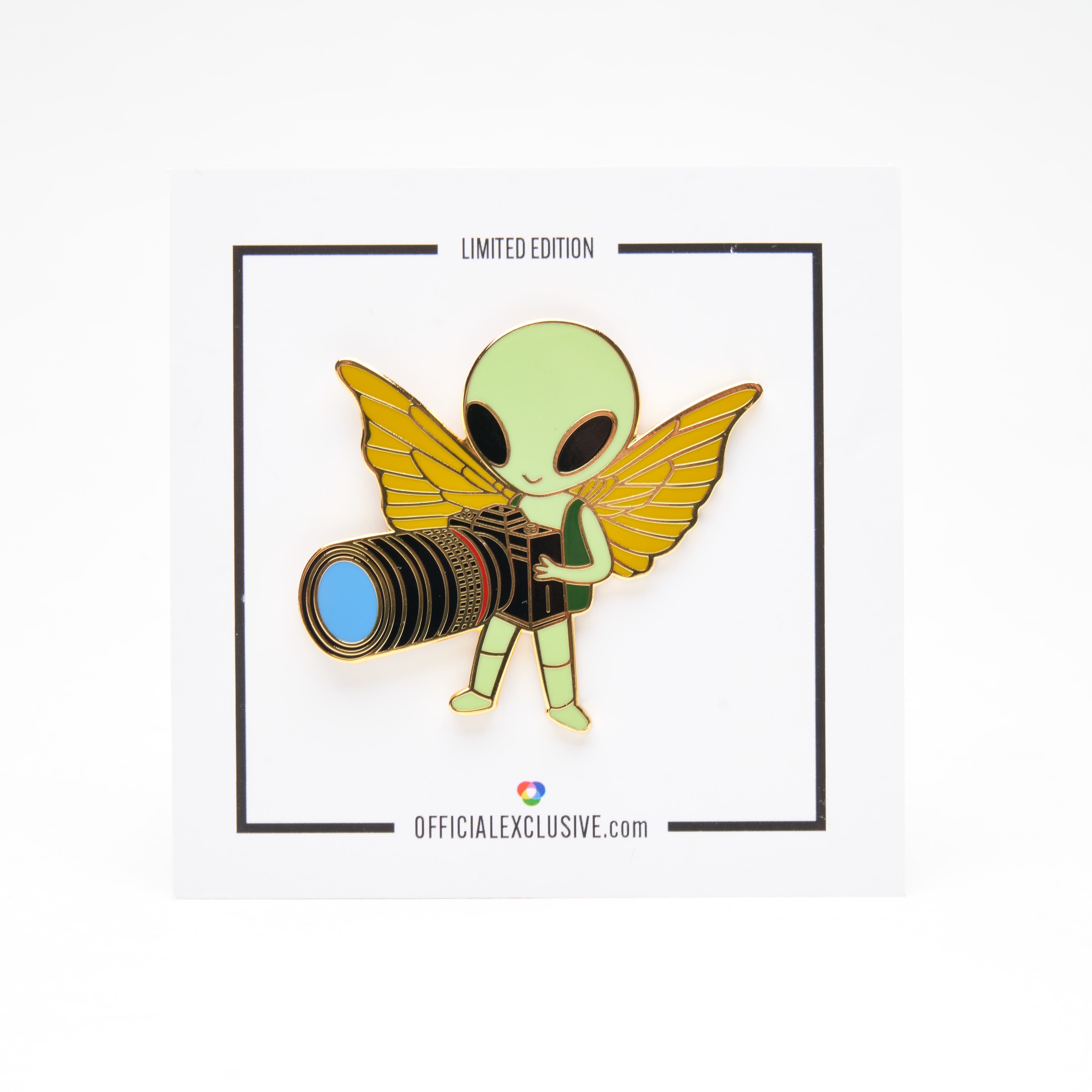 Cosmic Alien Pin - Gold-Plated Alien with Shimmering Wings & DSLR ...